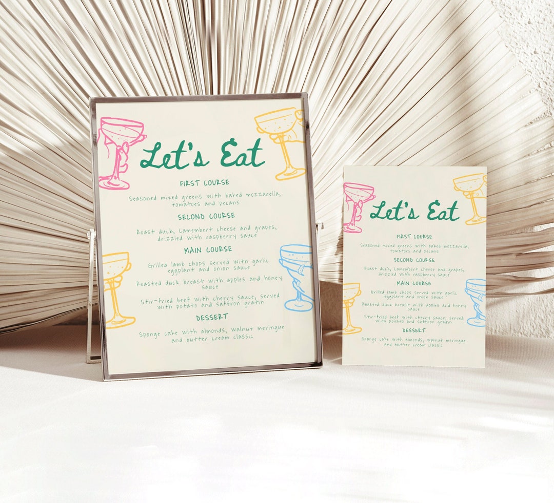 Lets Eat Menu Sign, Lets Eat Menu 5x7 Cards, Lets Eat Sign, Minimalist ...