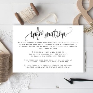 Wedding Information Template Information Card Wedding - Etsy