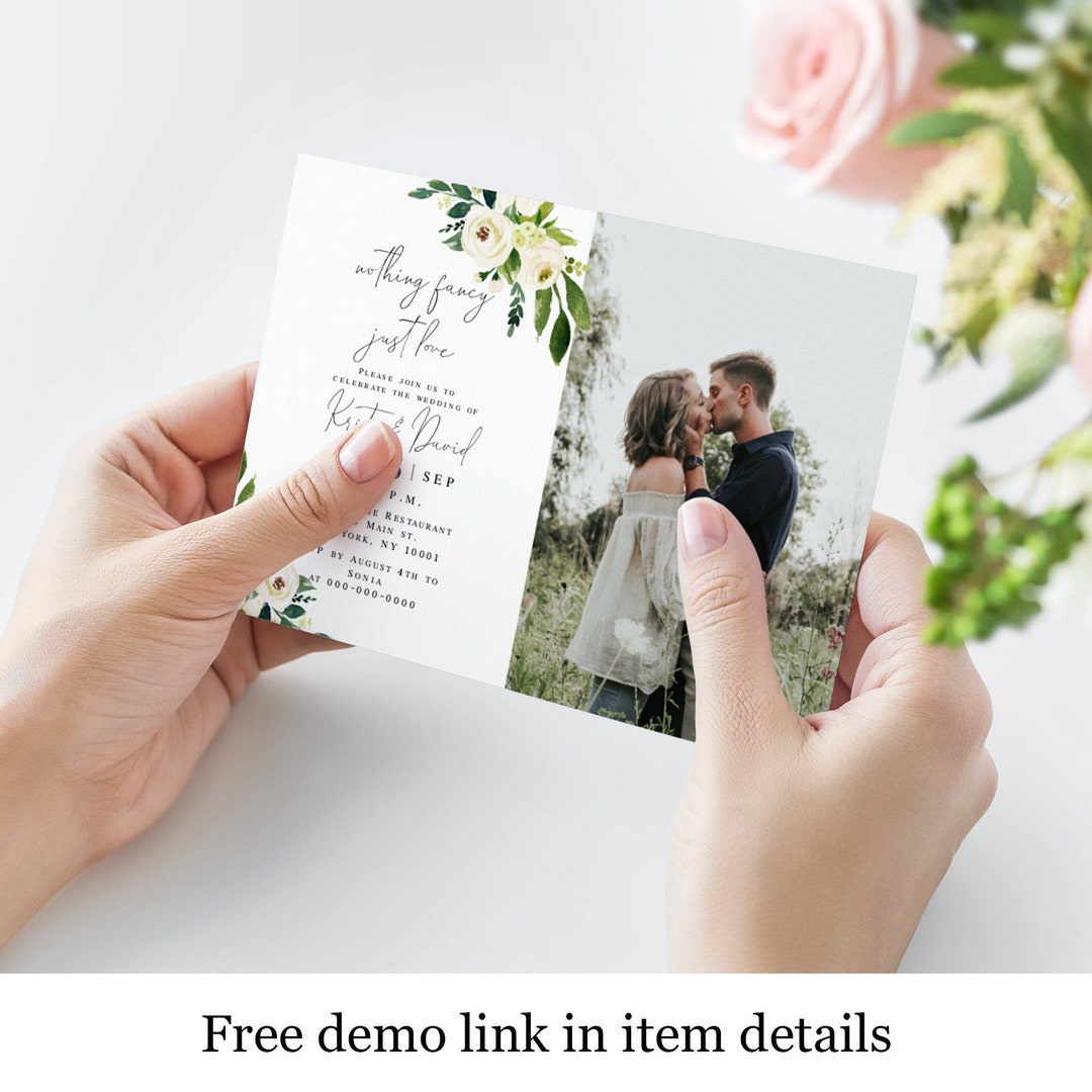 White Greenery Reception Party Invitation Template Elopement - Etsy