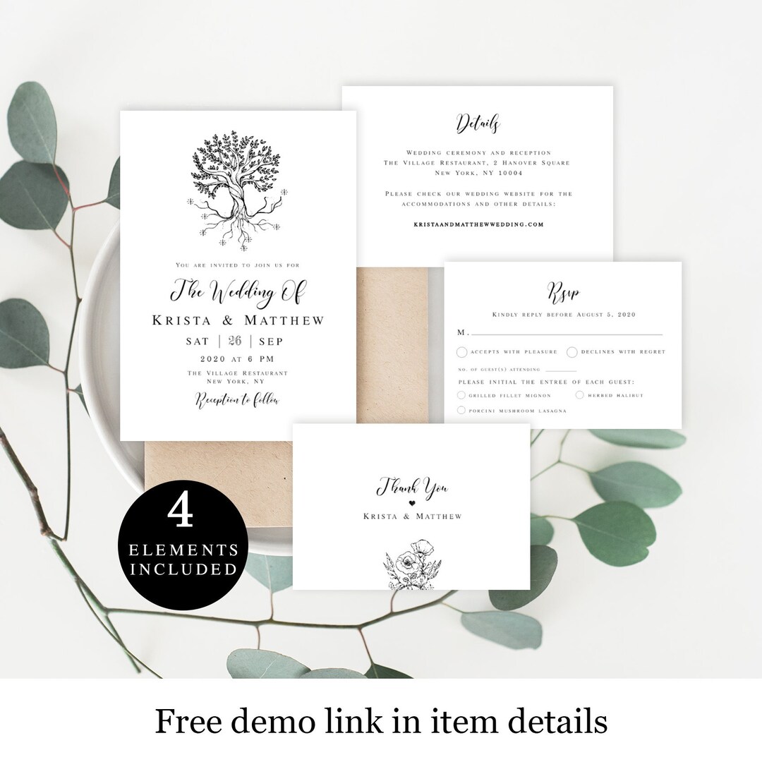 Instant Download Invite Set Tree of Life Wedding Invitation - Etsy