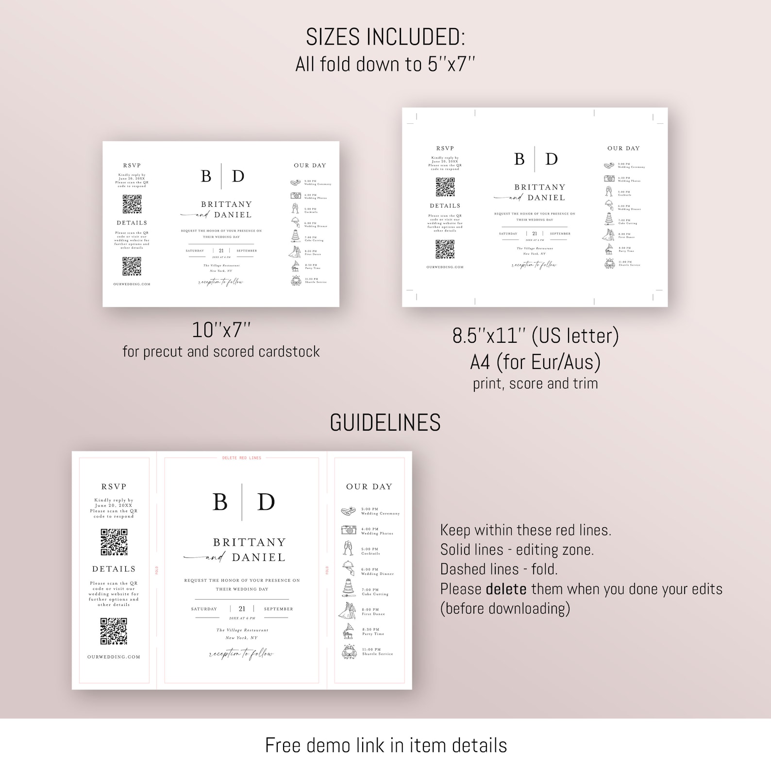 Gatefold Wedding Invitation With QR Code, Wedding Invite Template ...