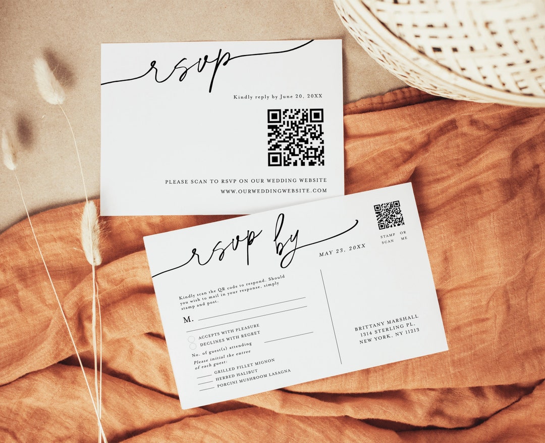 QR Code RSVP Card, Online Reply Card Template, Fully Editable ...