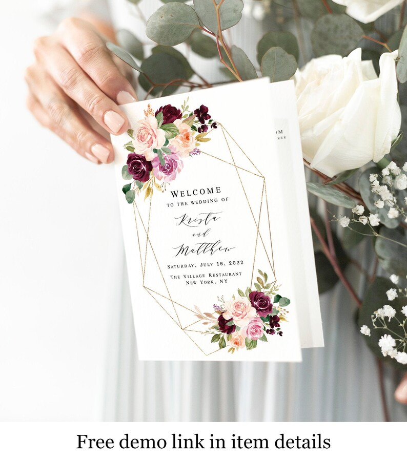 Templett Wedding Program Printable Bi-fold Template 100% | Etsy