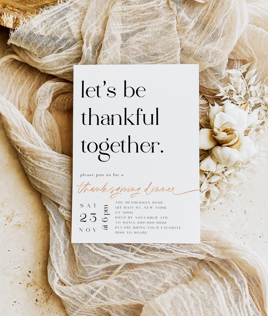 Thanksgiving Dinner Invitation Template, Thanksgiving Potluck, Be ...