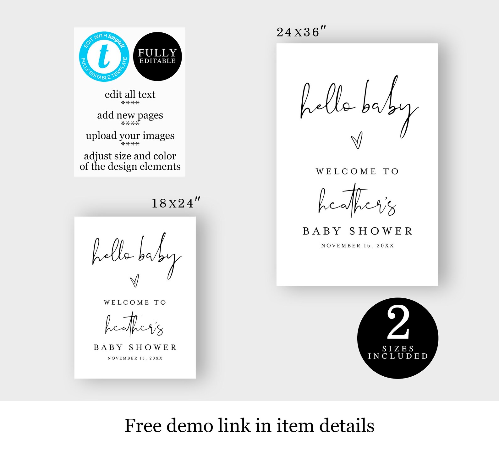 Hello Baby Shower Welcome Sign Template Printable Poster - Etsy