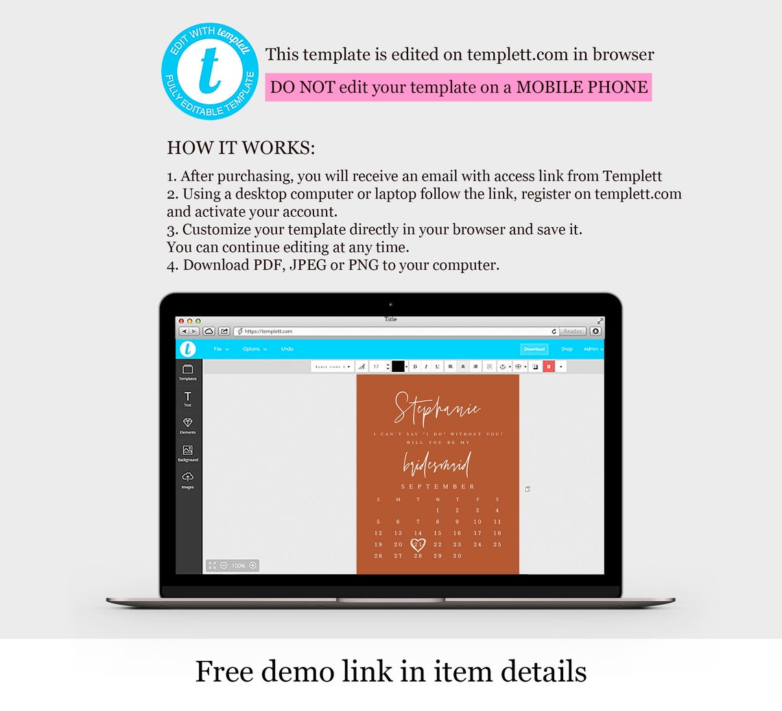 Printable Calendar Proposal Card Template Will You Be My - Etsy