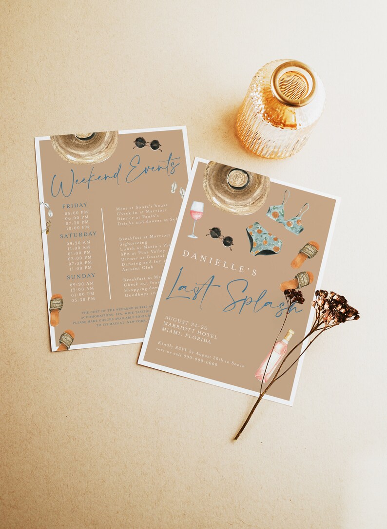 Last Splash Bachelorette Party Invitation & Weekend Events Itinerary ...