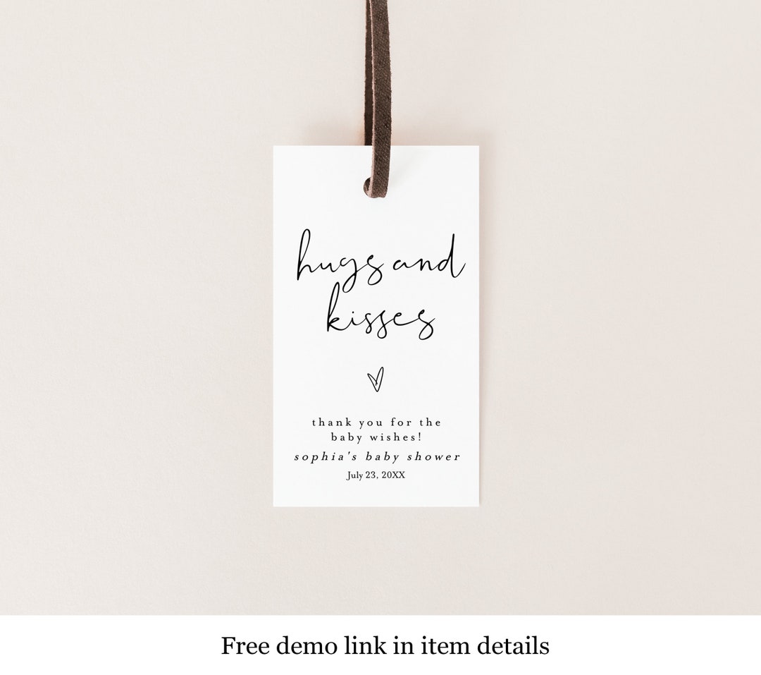 Baby Shower Tag Template, Hugs and Kisses, Download, Thank You Favor ...
