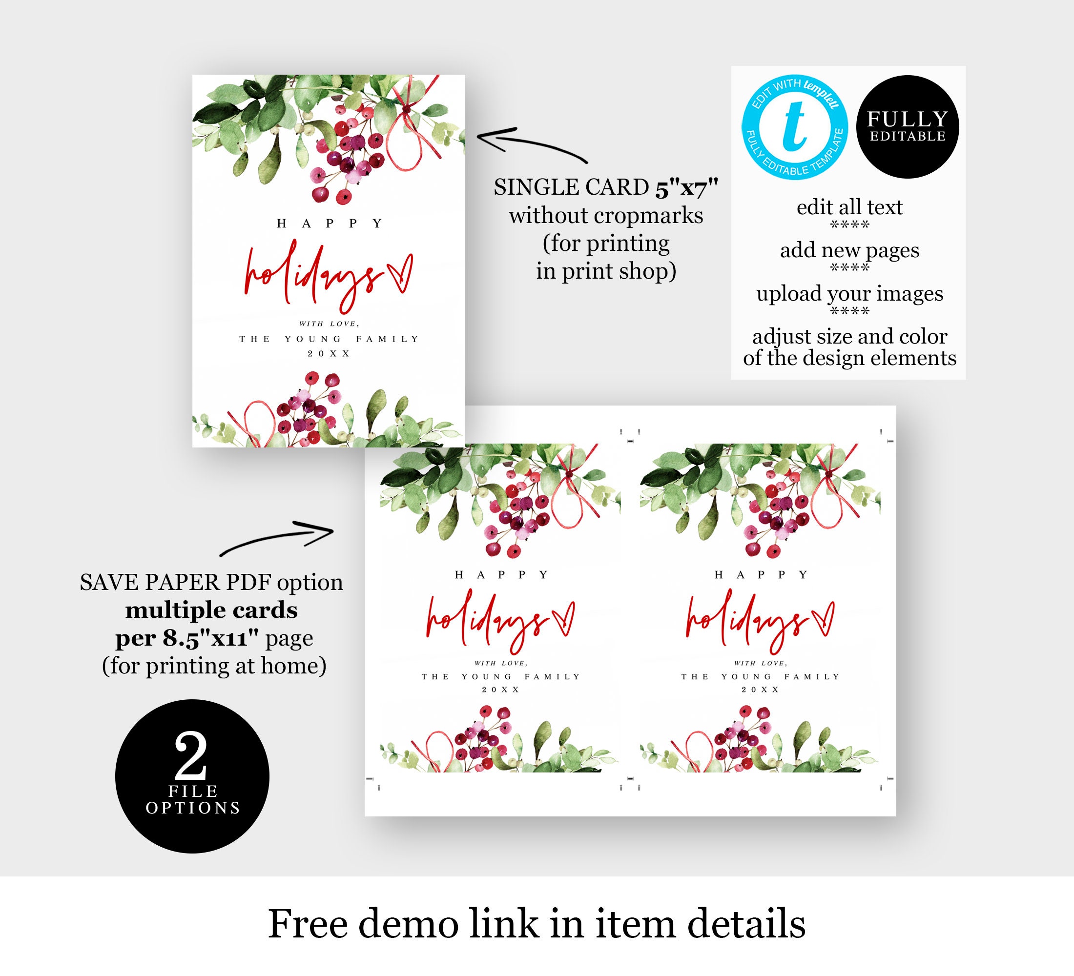 Happy Holidays Card Template Edit With Templett - Etsy