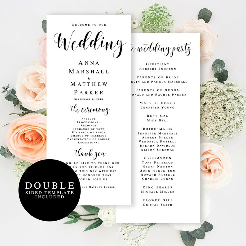 Editable Wedding Program Editable DIY Wedding Program Template - Etsy