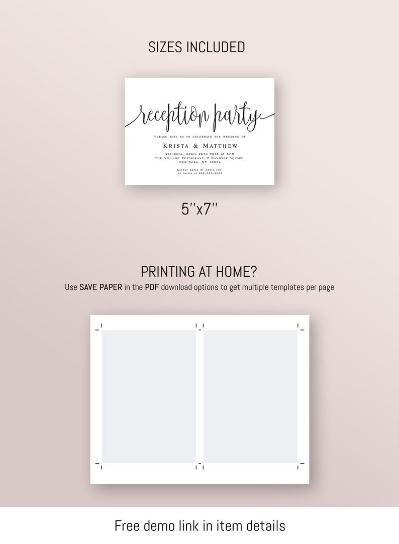 Reception Party Invitation Template Wedding Reception - Etsy