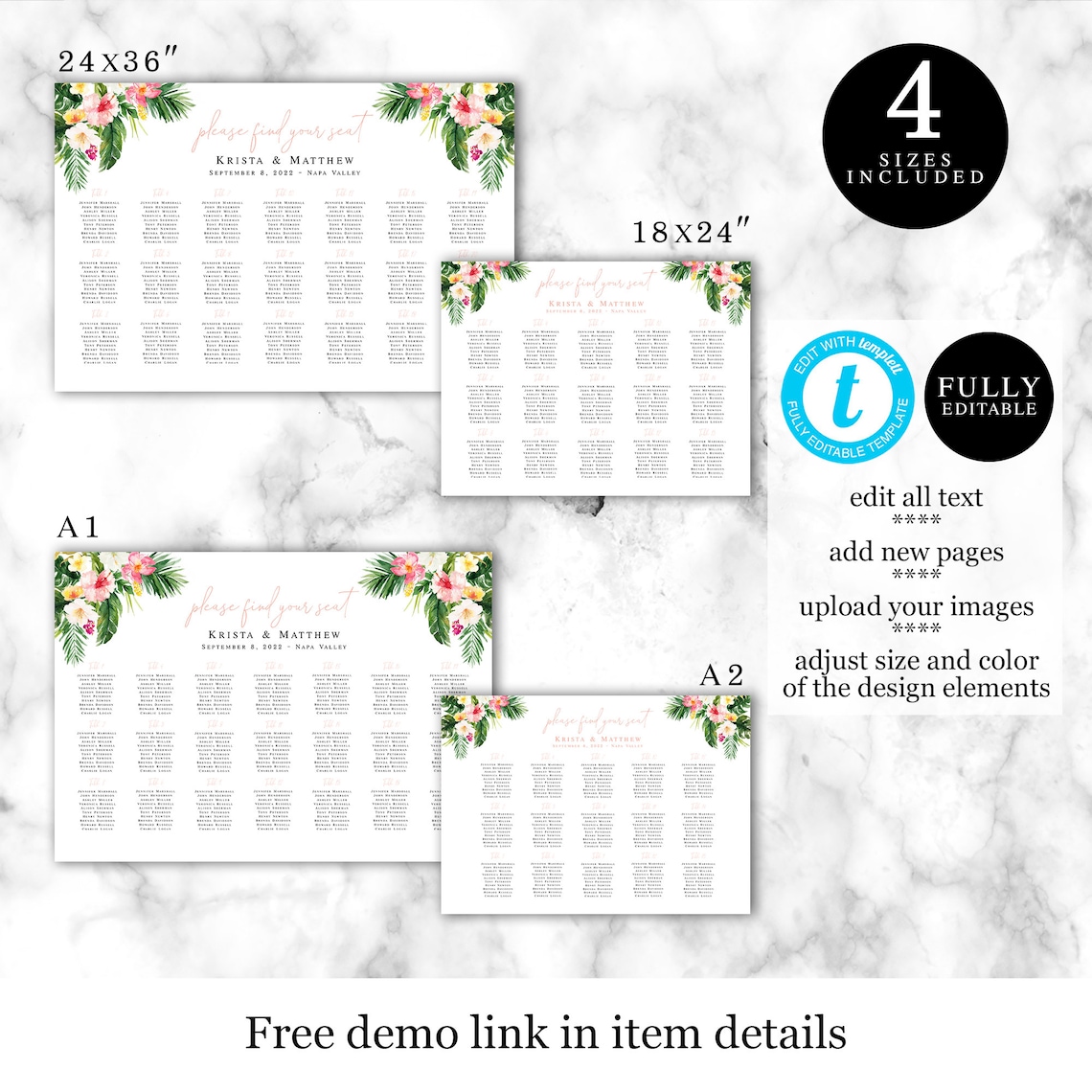 Fully Editable Seating Chart Printable Template Wedding | Etsy