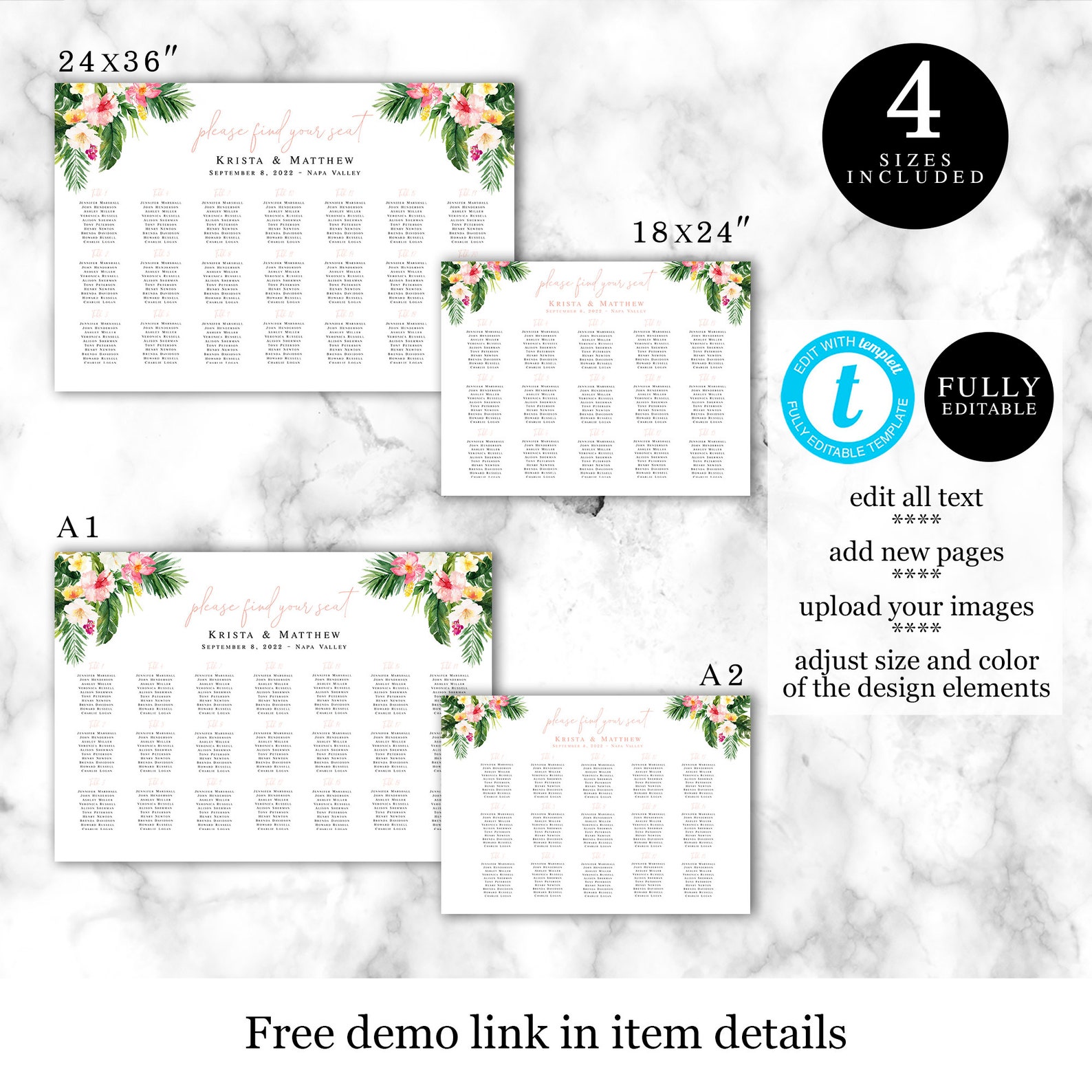 Fully Editable Seating Chart Printable Template Wedding | Etsy