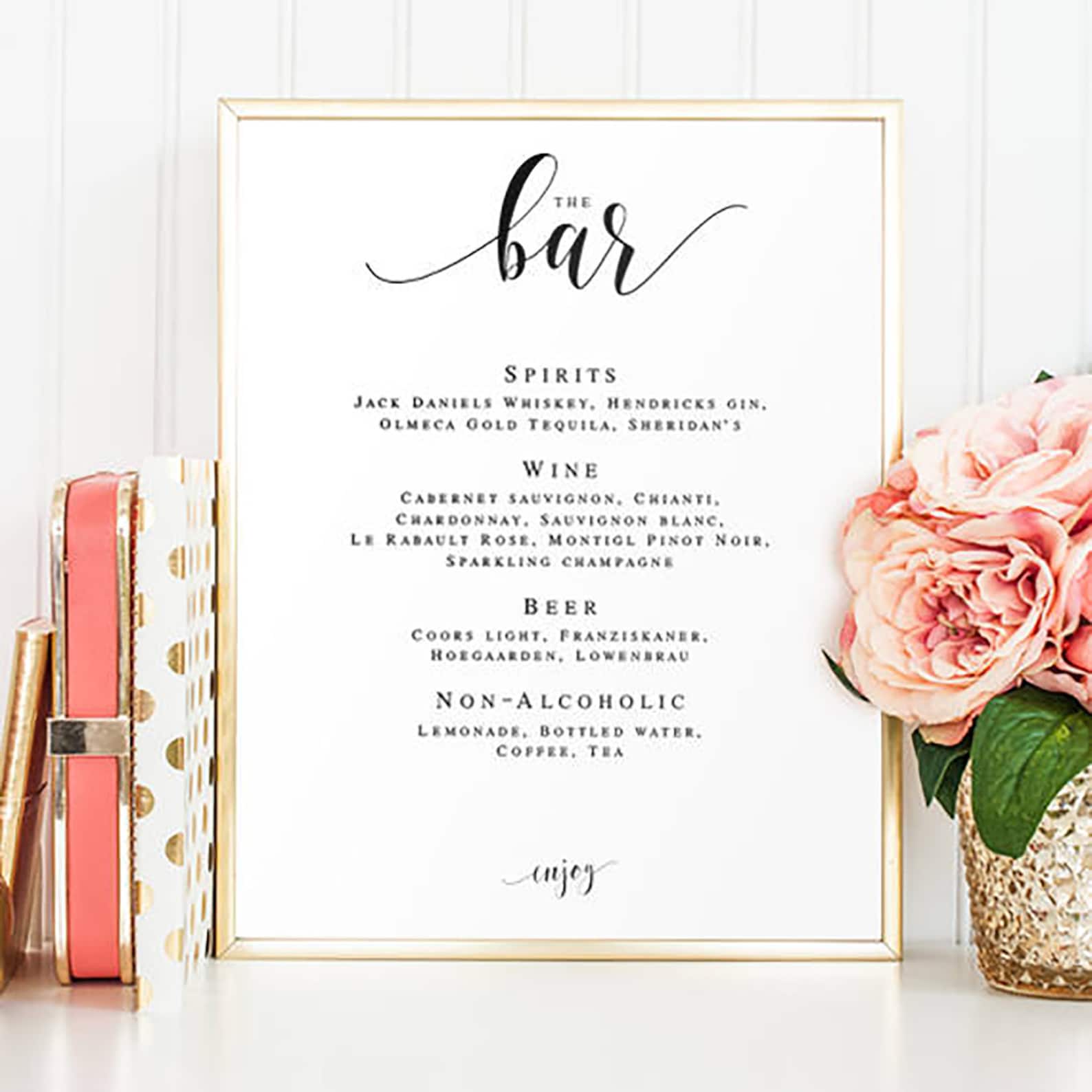 Bar Menu Sign Wedding Bar Menu Sign Drinks Wedding Sign - Etsy