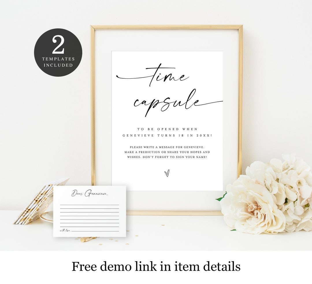 Time Capsule Sign and Cards Template 100% Editable Text - Etsy
