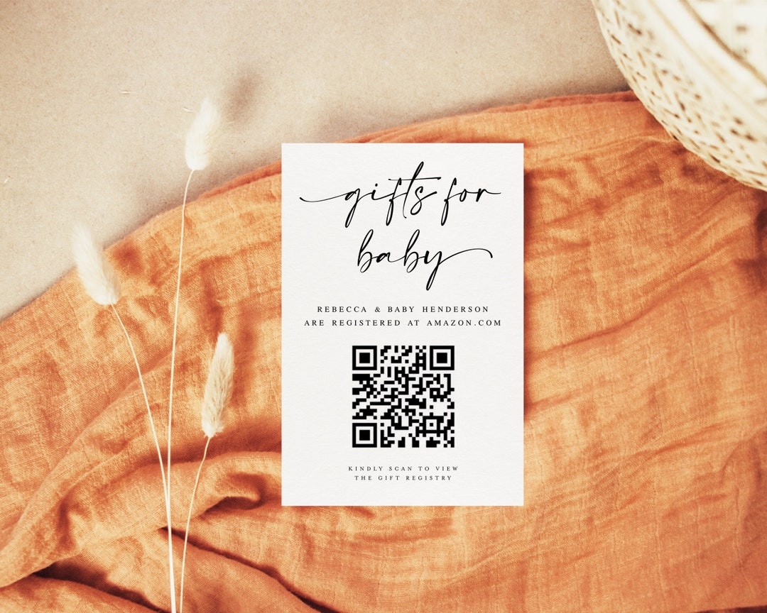 Baby Shower Registry Card With QR Code, Minimalist Gifts for Baby Card ...