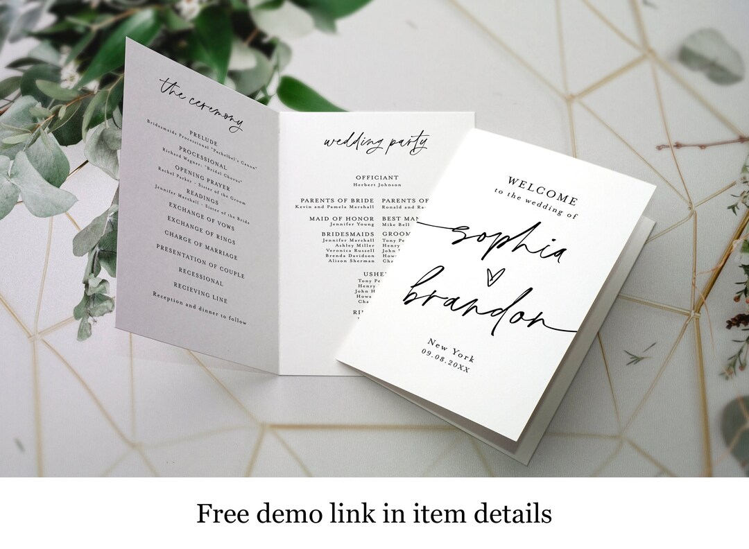 Wedding Program Template, Printable, Folded Booklet, Try Before You Buy ...