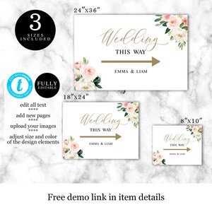 Wedding This Way Sign Template, Wedding Direction Sign, Create Your Own ...
