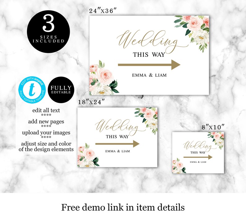 Wedding This Way Sign Template Wedding Direction Sign Create - Etsy