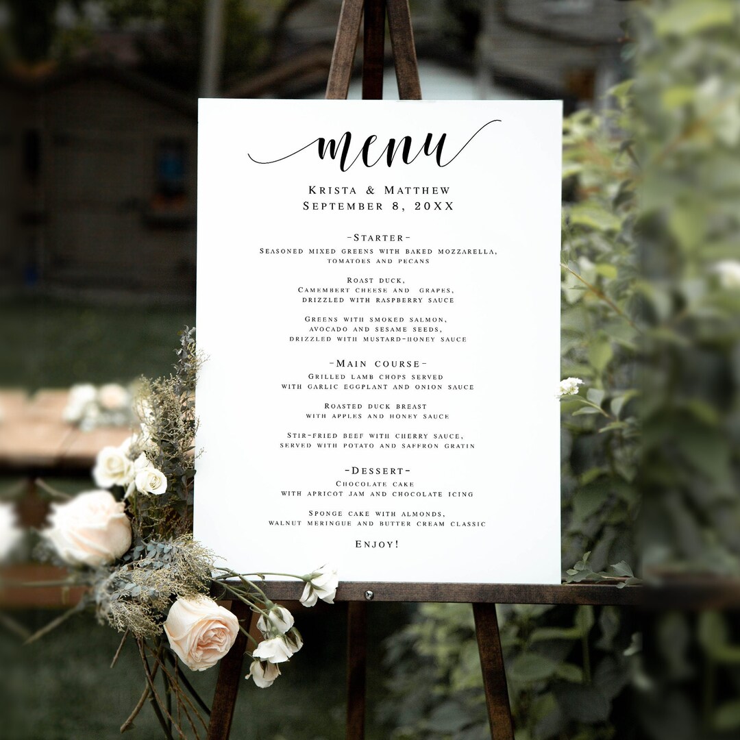 Wedding Menu Board Template Large Wedding Menu Template - Etsy