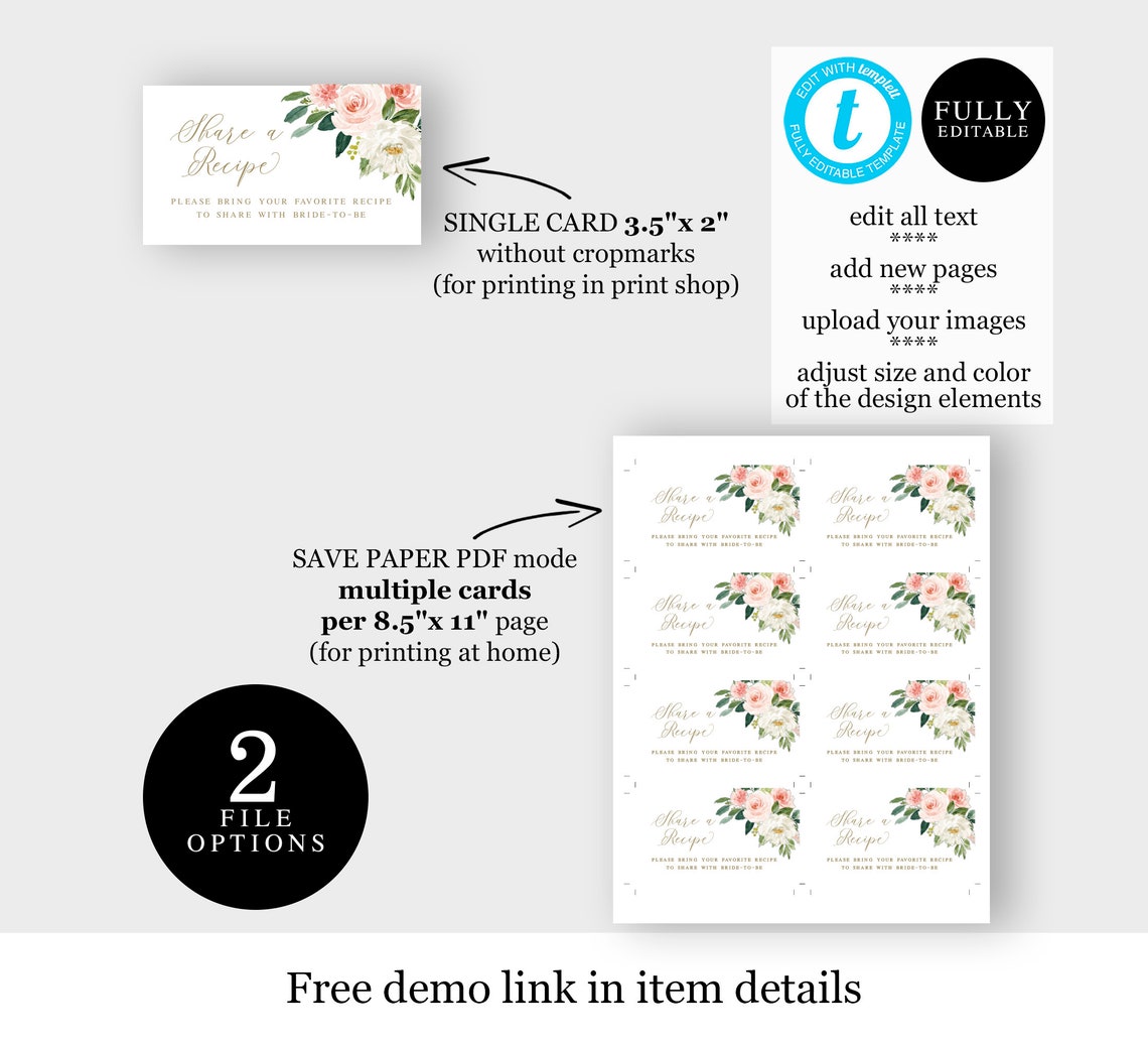 Printable Share A Recipe Card Bridal Shower Recipe Card - Etsy