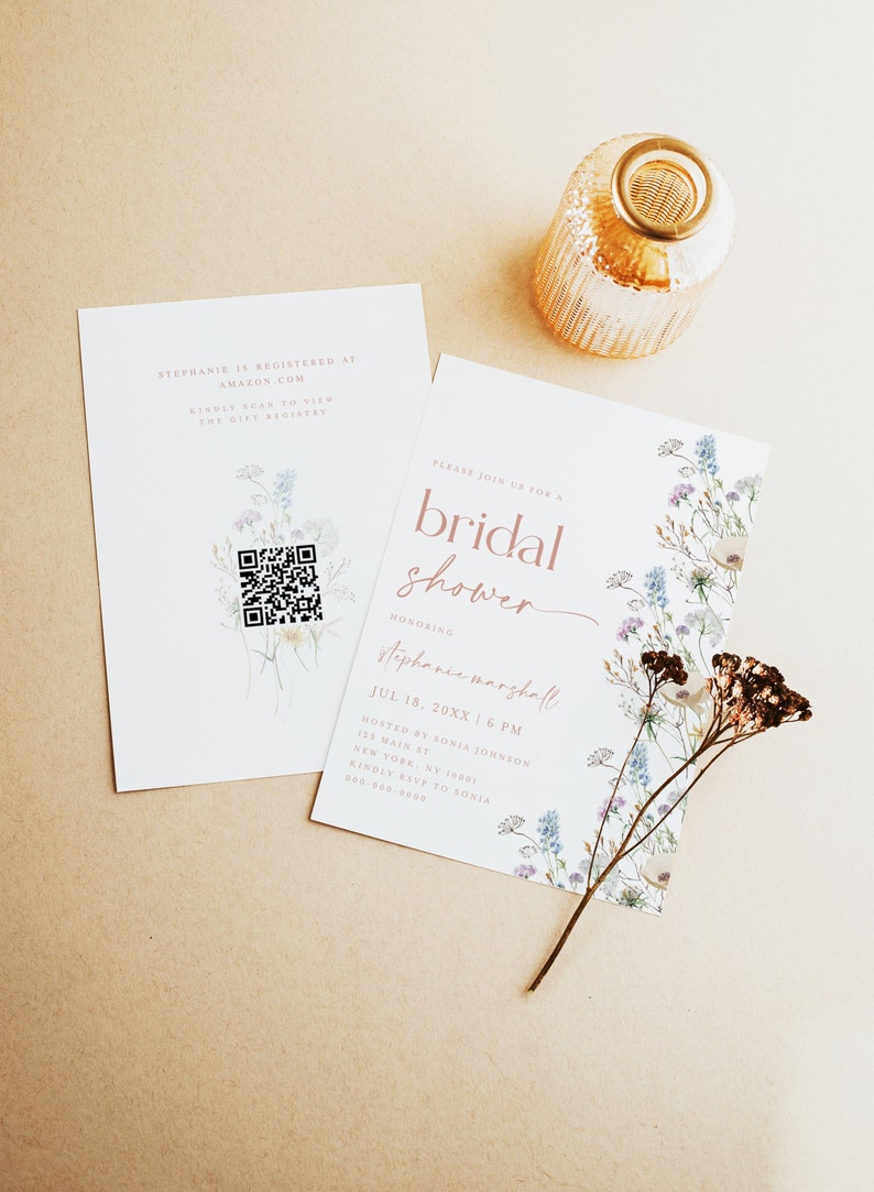 Wildflower Bridal Shower Invitation QR Code Bohemian - Etsy