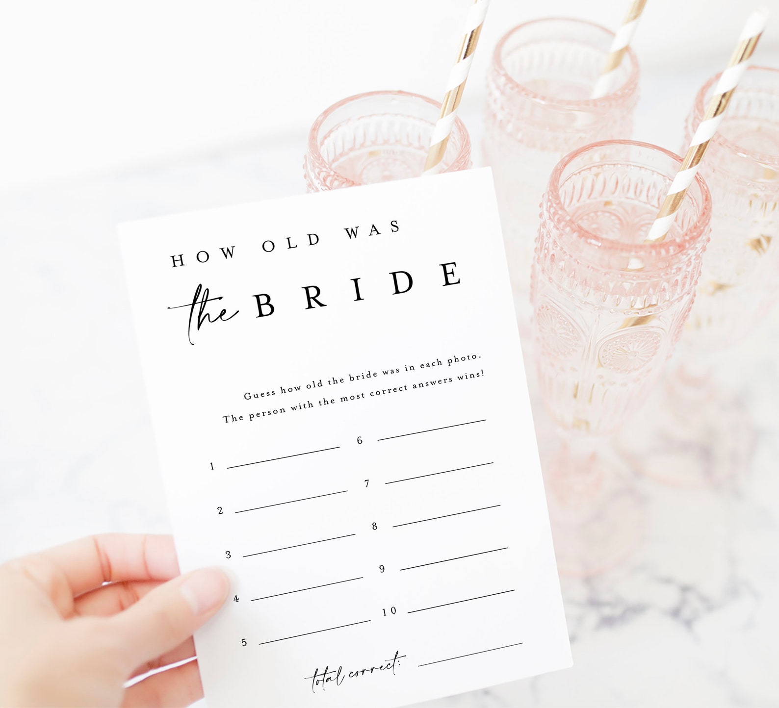 How Old Was the Bride, Minimalist Bridal Shower Game, Guess Bride Age ...