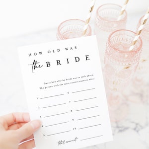 How Old Was the Bride, Minimalist Bridal Shower Game, Guess Bride Age ...