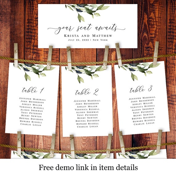 Printable Seating Chart Template Templett Download Fully - Etsy