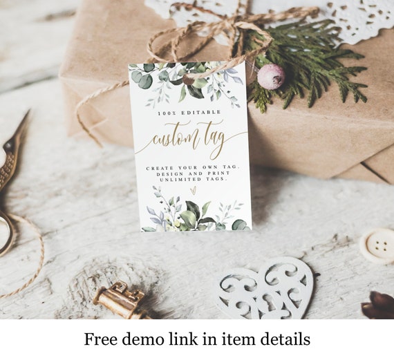 Greenery Gold Tag Template Self-editing Personalized - Etsy