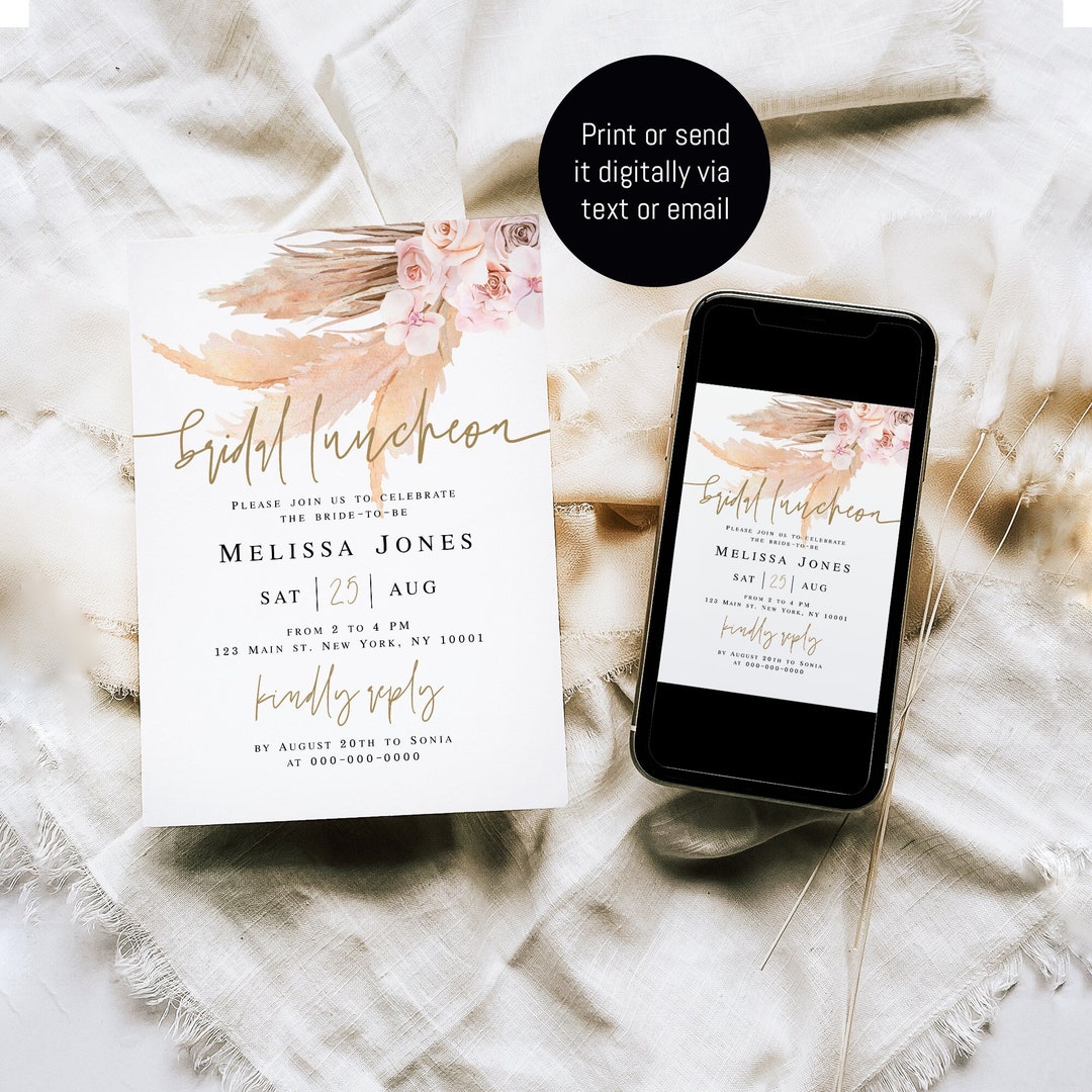 Printable Bridal Luncheon Invitation Template, Templett, Downloadable ...