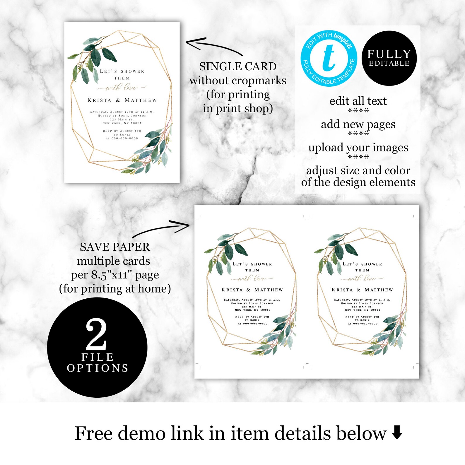 Greenery Geometric Invitation Lets Shower Them With Love | Etsy