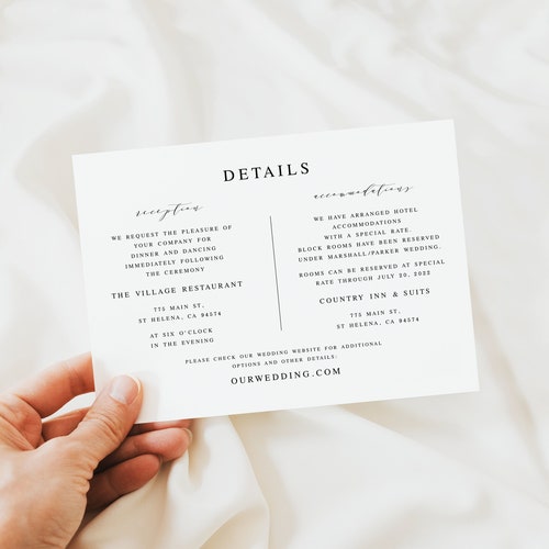 Details Card Template Details Card Wedding Insert Printable - Etsy