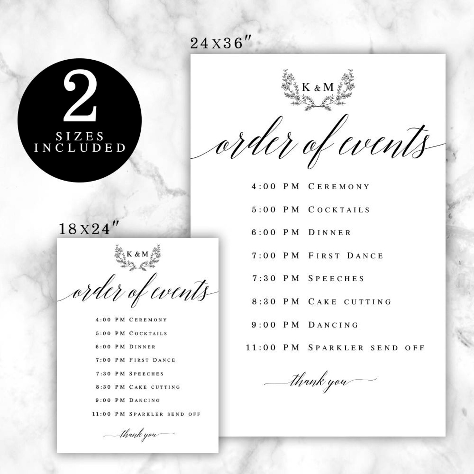 Order Of Events Wedding Template Wedding Order Of Events Sign Etsy