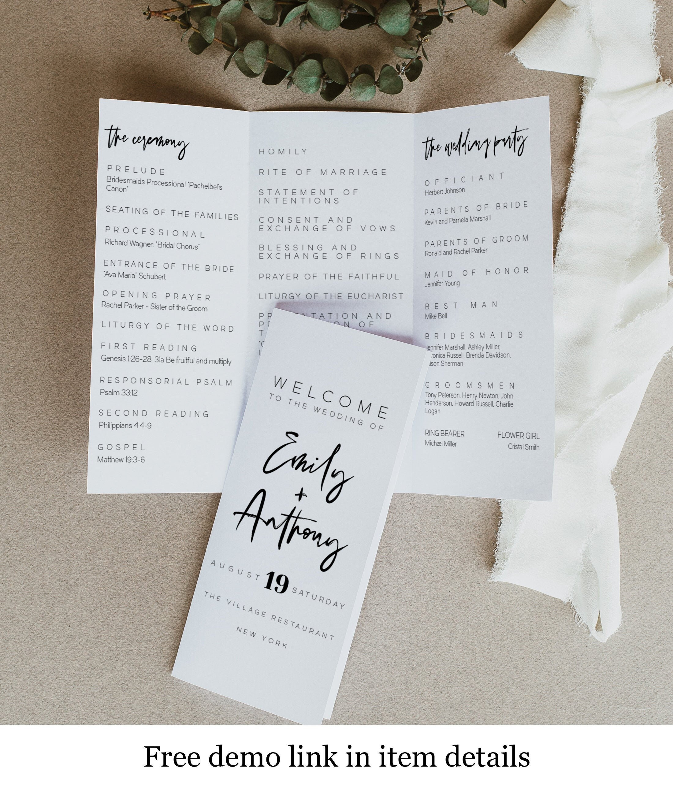 Tri Fold Wedding Ceremony Program Templates
