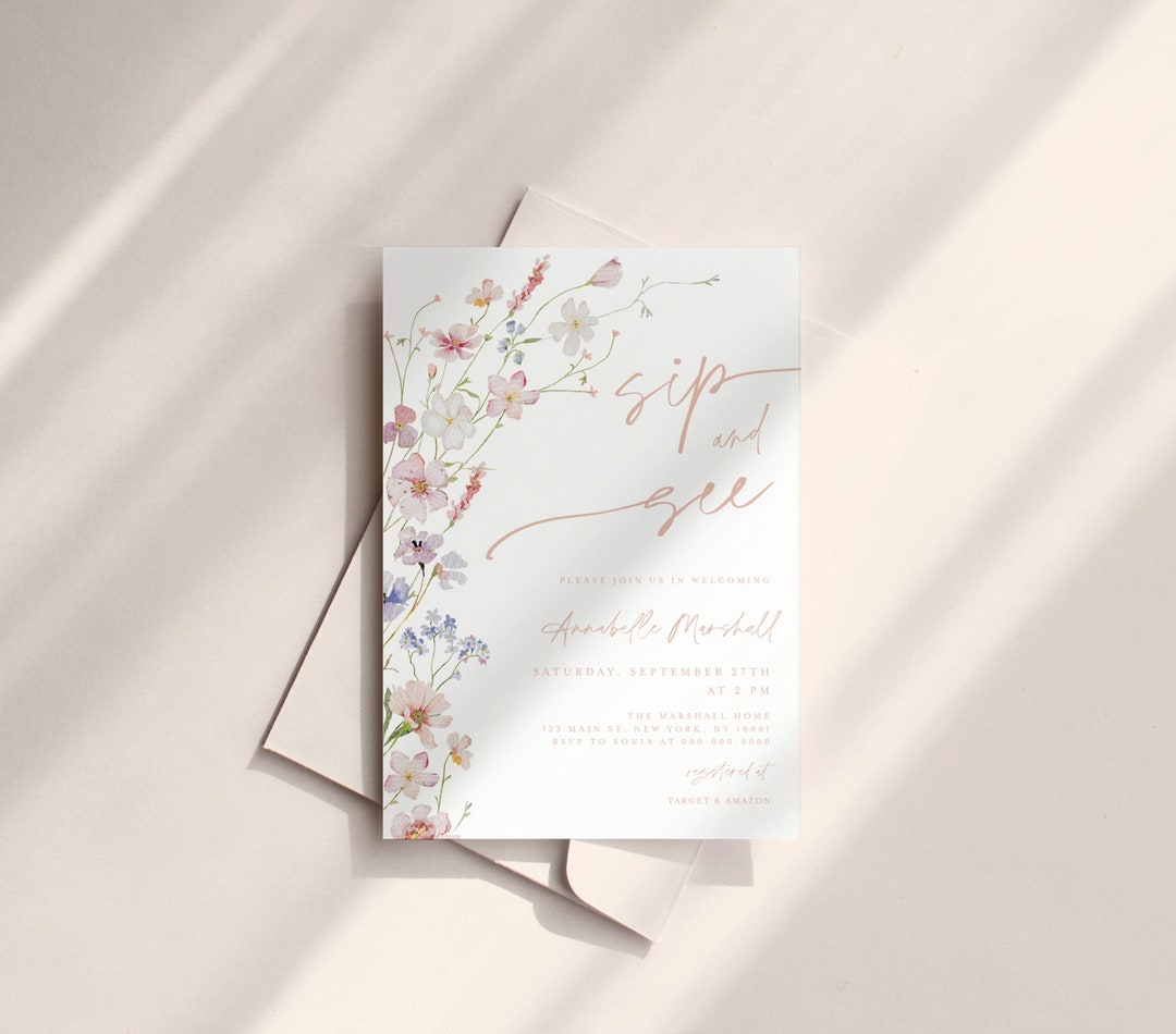 Sip and See Invitation Girl, Wildflower Sip and See Baby Shower ...