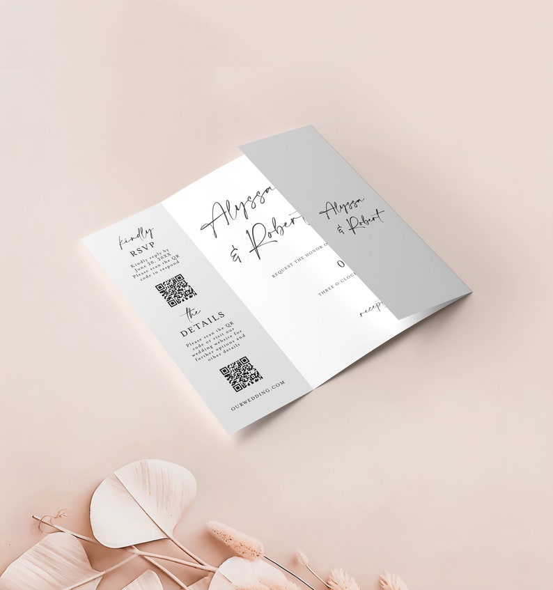 Gatefold Wedding Invitation With QR Code, Wedding Invite Template, QR ...