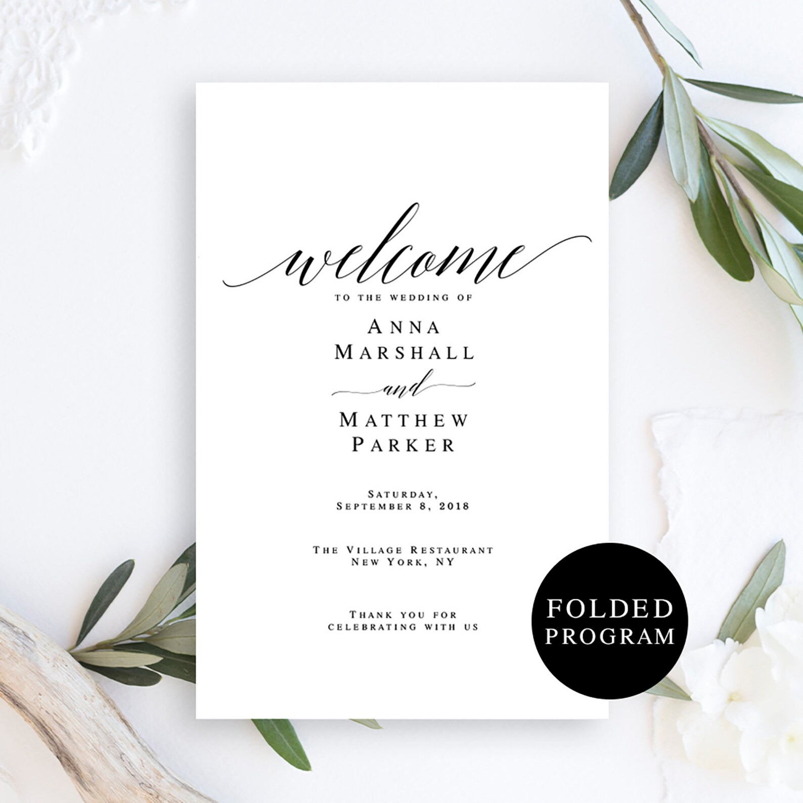 Folded Wedding Program Template Folded Wedding Program - Etsy