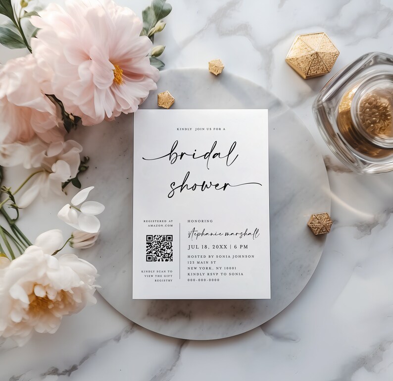 Minimal Bridal Shower Invitation QR Code Editable Bridal - Etsy