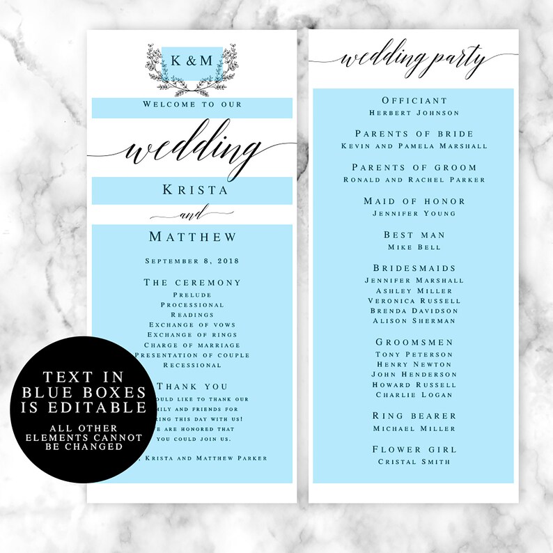 Monogram Wedding Program Editable Template Wedding Program - Etsy