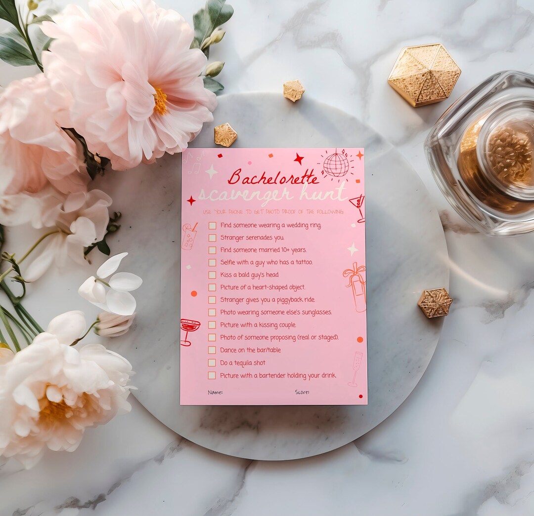 Bachelorette Scavenger Hunt Template, Pink and Red Bachelorette ...