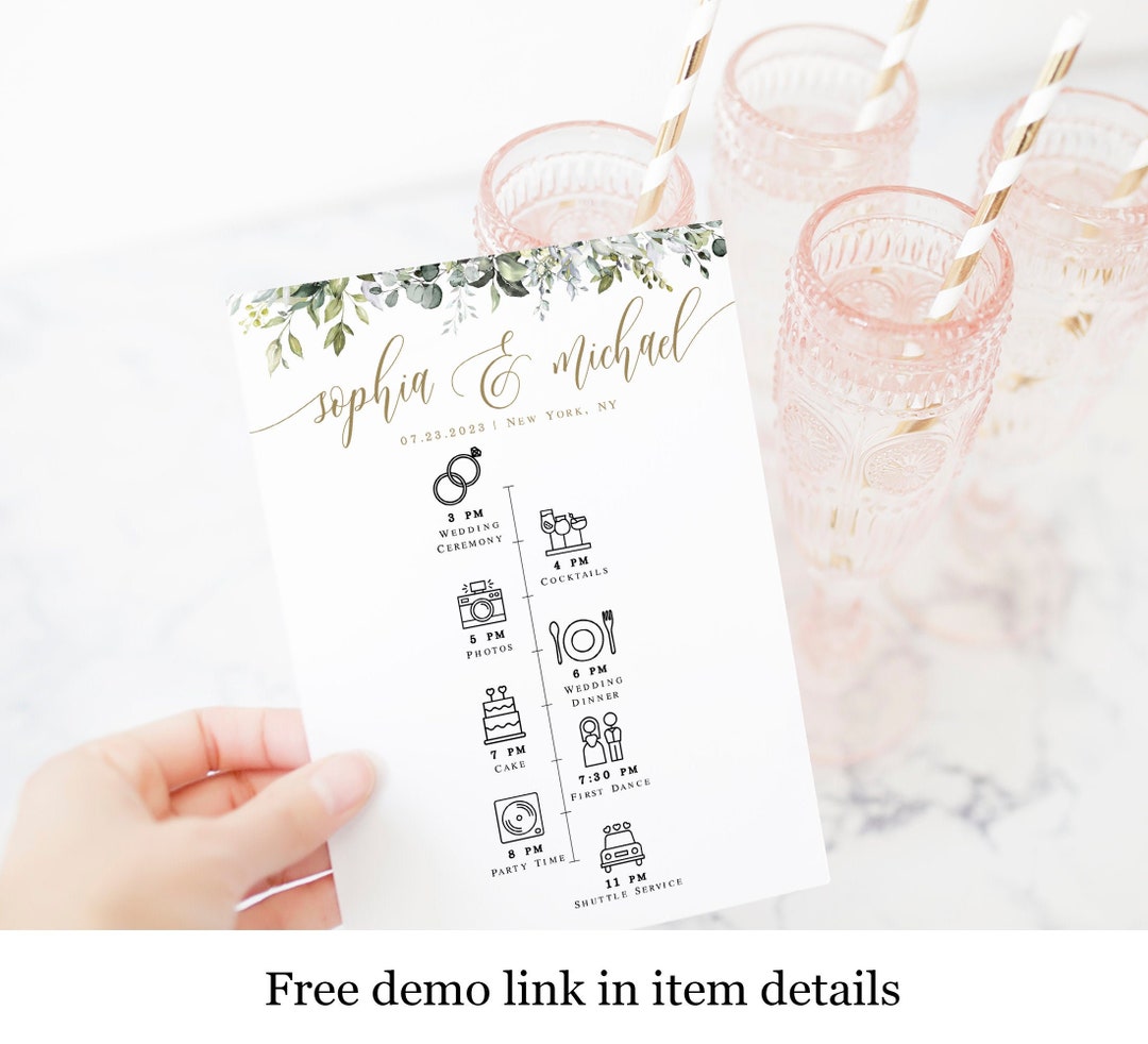 Download Timeline Template, Schedule of Events, Printable, Wedding ...