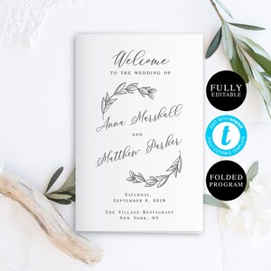 Templett Wedding Program Printable Bi-fold Wedding Program | Etsy