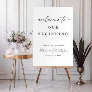 Wedding Welcome Sign Template, Minimalist Welcome to Our Beginning Sign ...