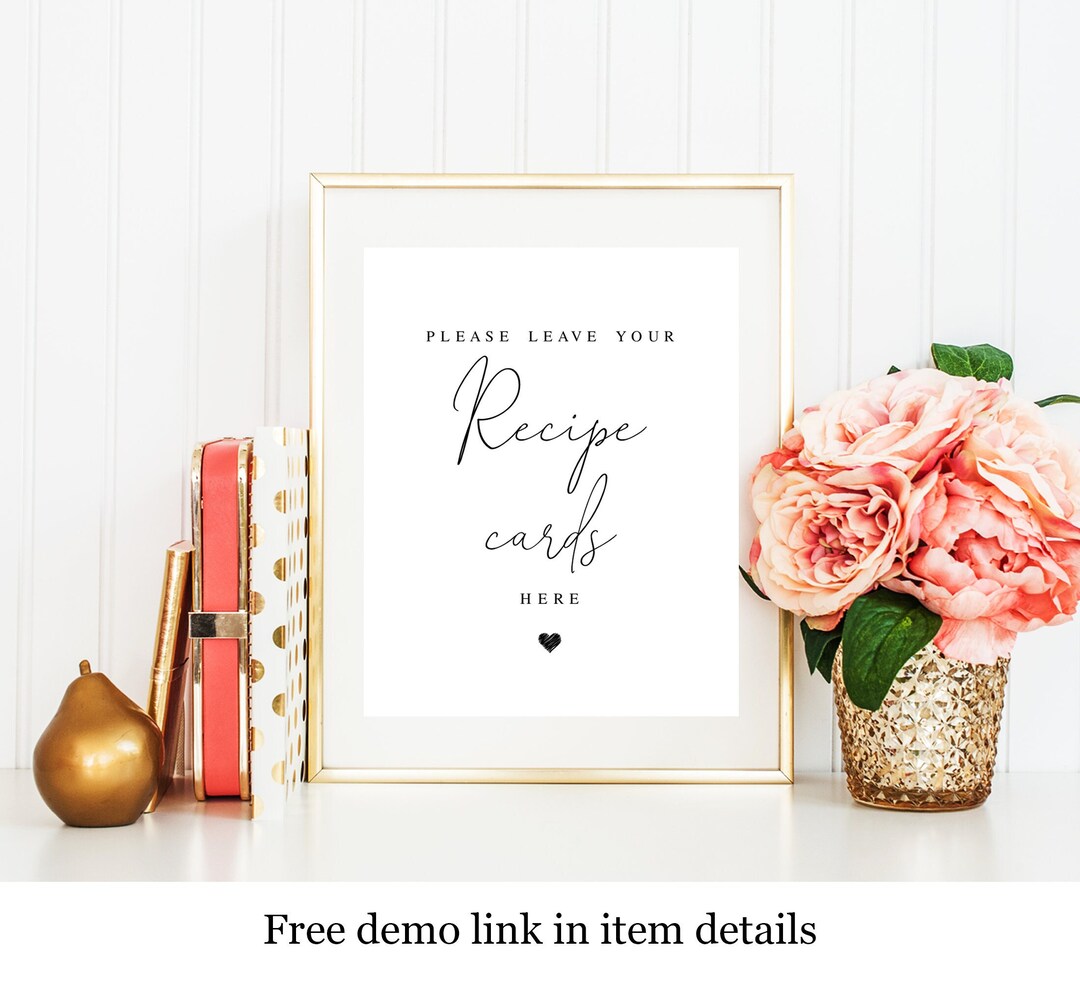 Printable Place Recipe Card Here Sign, Bridal Shower Sign Template ...