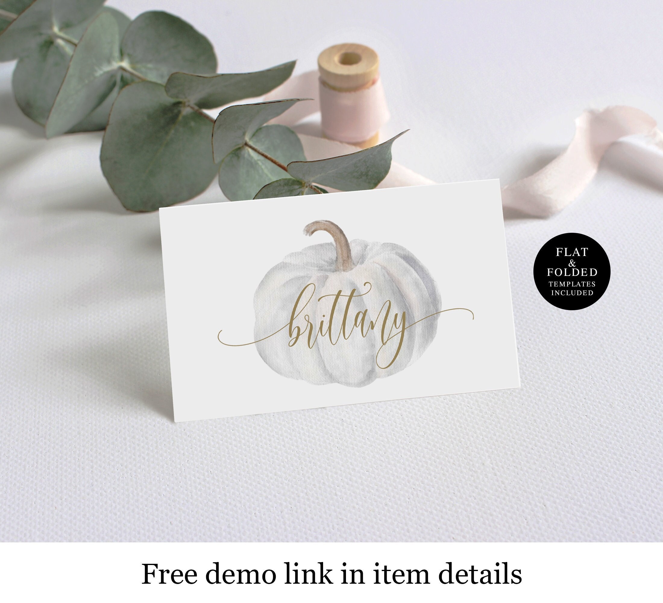 White Pumpkin & Gold Name Cards Template Digital Download - Etsy