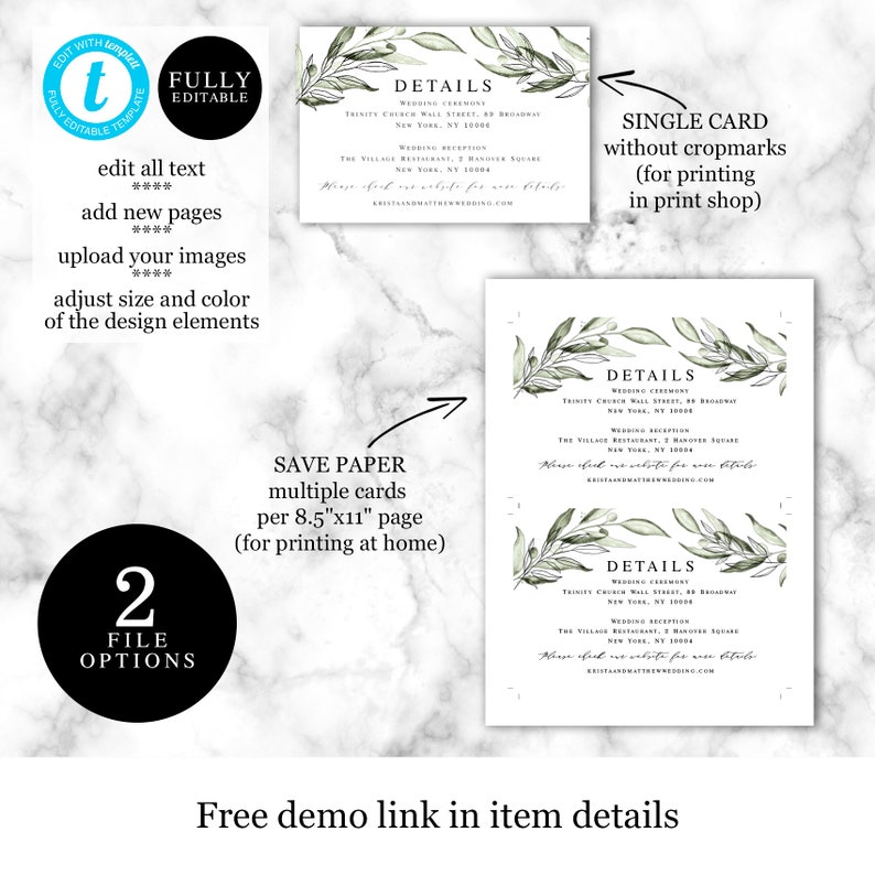 Olive Branch Template for Wedding Invitation Suite Fully Editable ...
