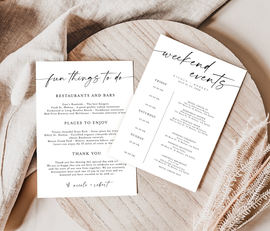 Wedding Events Card, Itinerary Template, Fully Editable Wedding ...