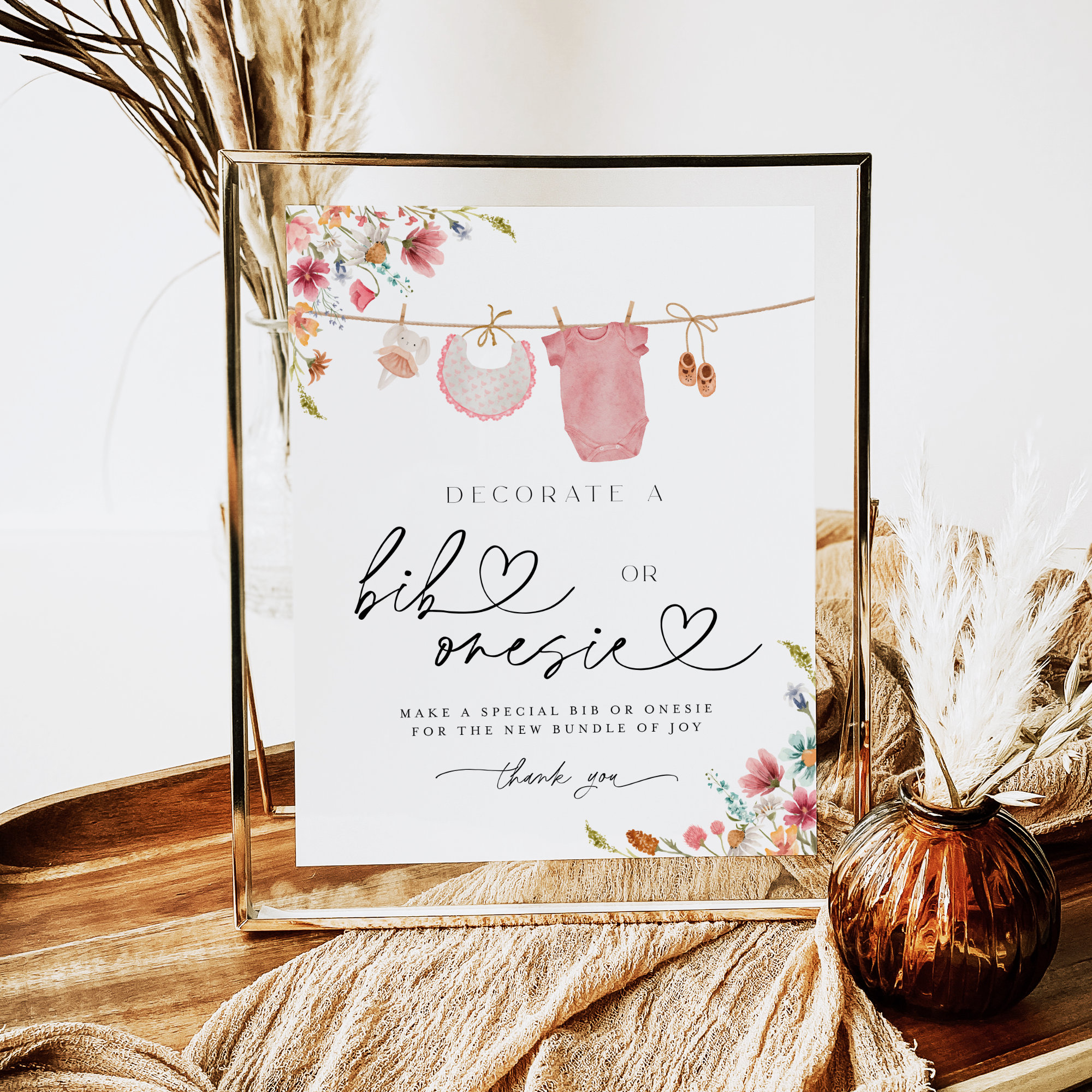 Decorate a Bib Sign, Decorate a Onesie Sign, Girl Wildflower Baby ...