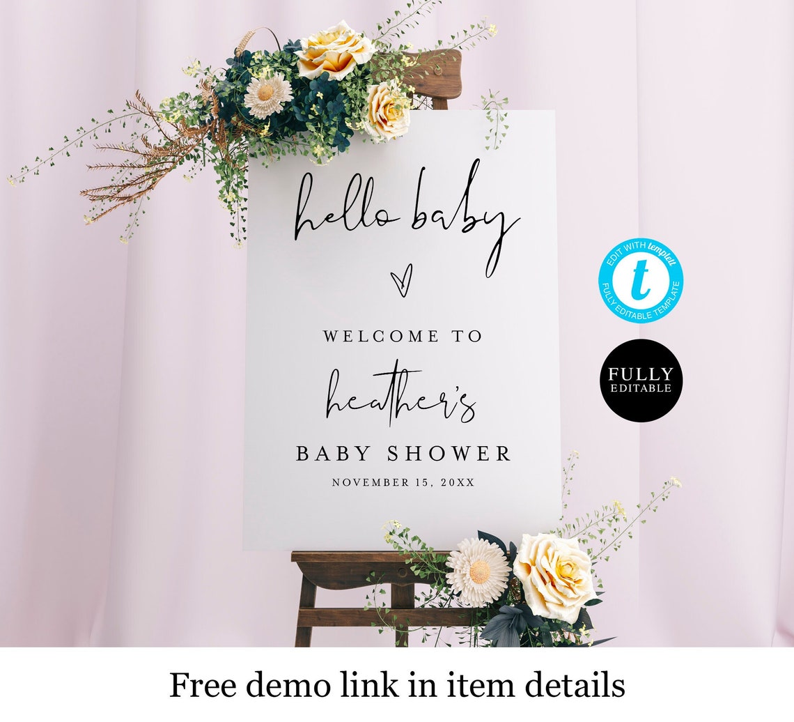 Hello Baby Shower Welcome Sign Template Printable Poster - Etsy
